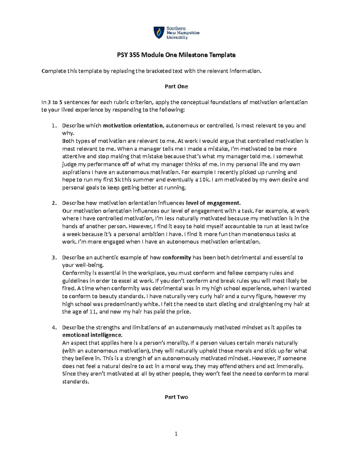 PSY 355 Module One Milestone Template - PSY 355 Module One Milestone ...