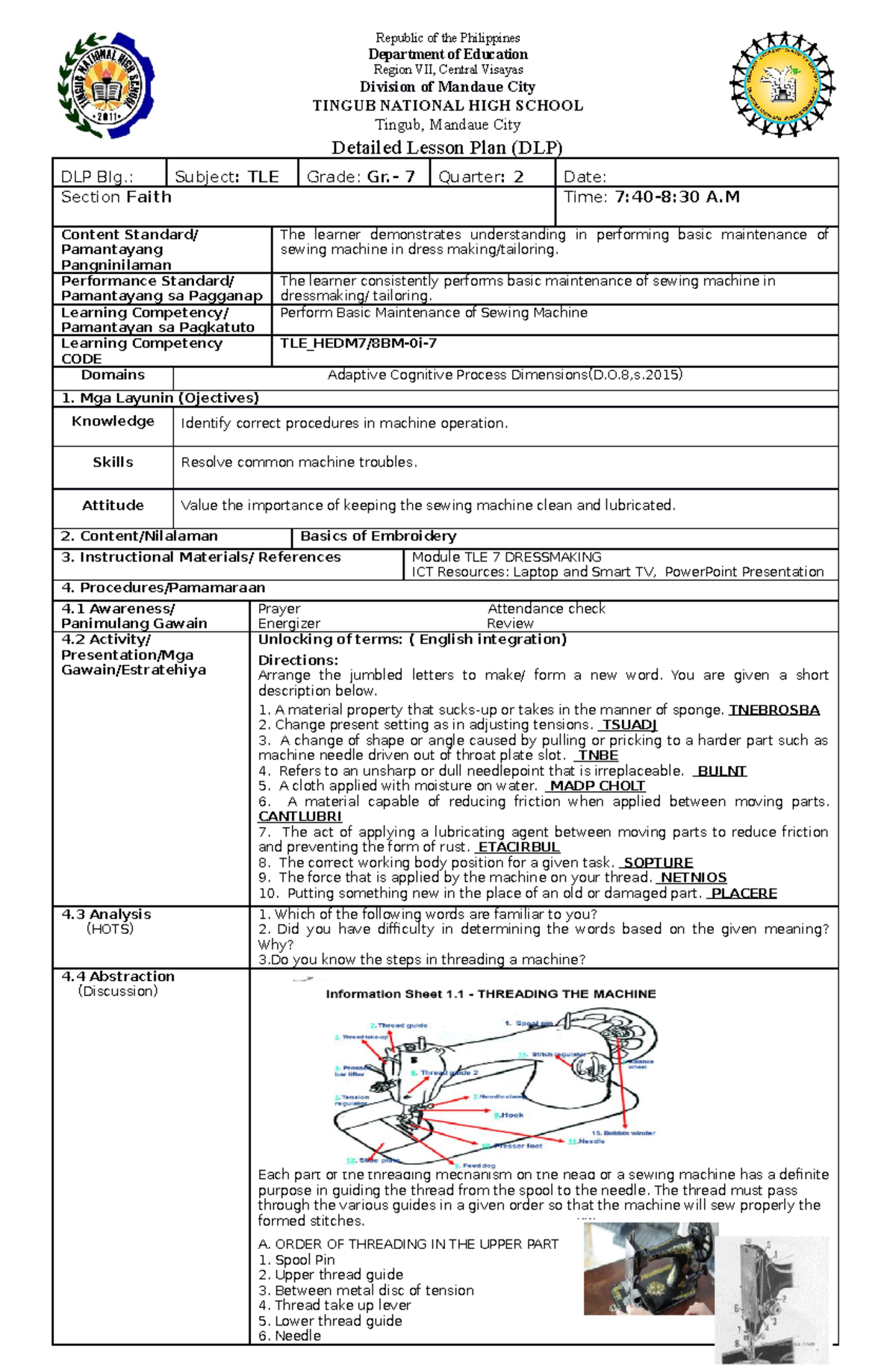 I Plan-TLE-7 dressmaking w6 - Republic of the Philippines Department of ...
