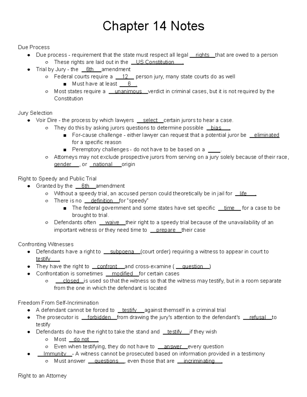 KARA Cope-Oyler - Chapter 14 Notes - Chapter 14 Notes Due Process Due ...