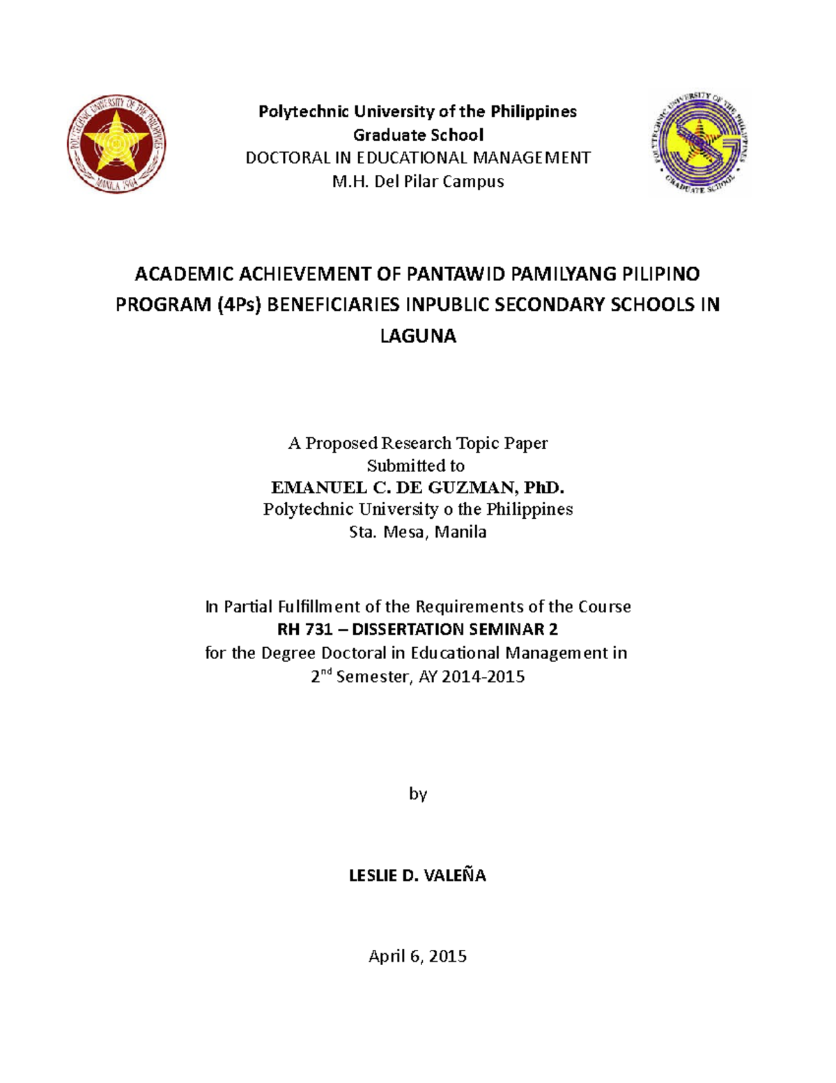 Academic Achievement OF 4Ps beneficiarie - Polytechnic University of ...