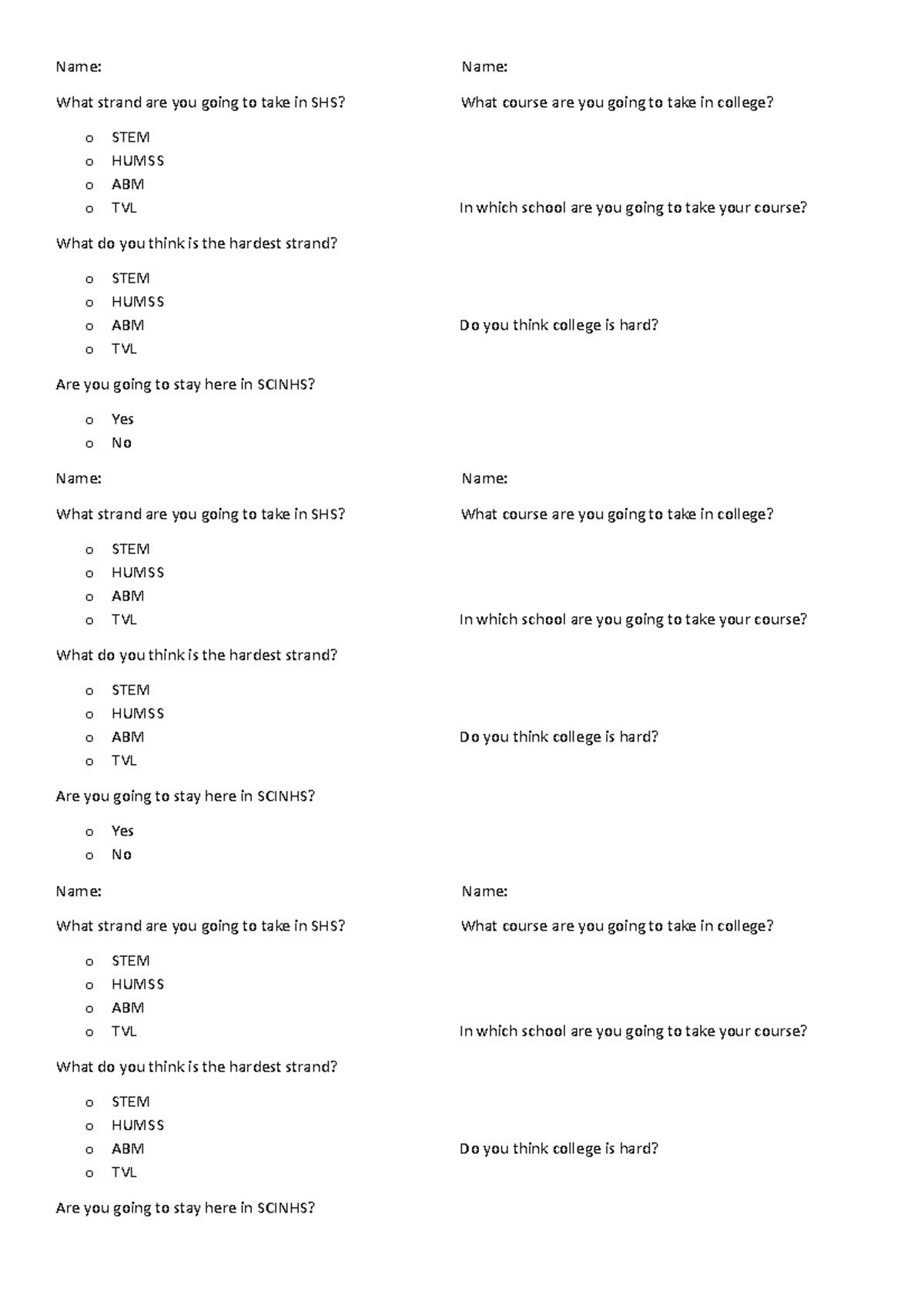 Documentsssssssssssss - Name: Name: What strand are you going to take ...