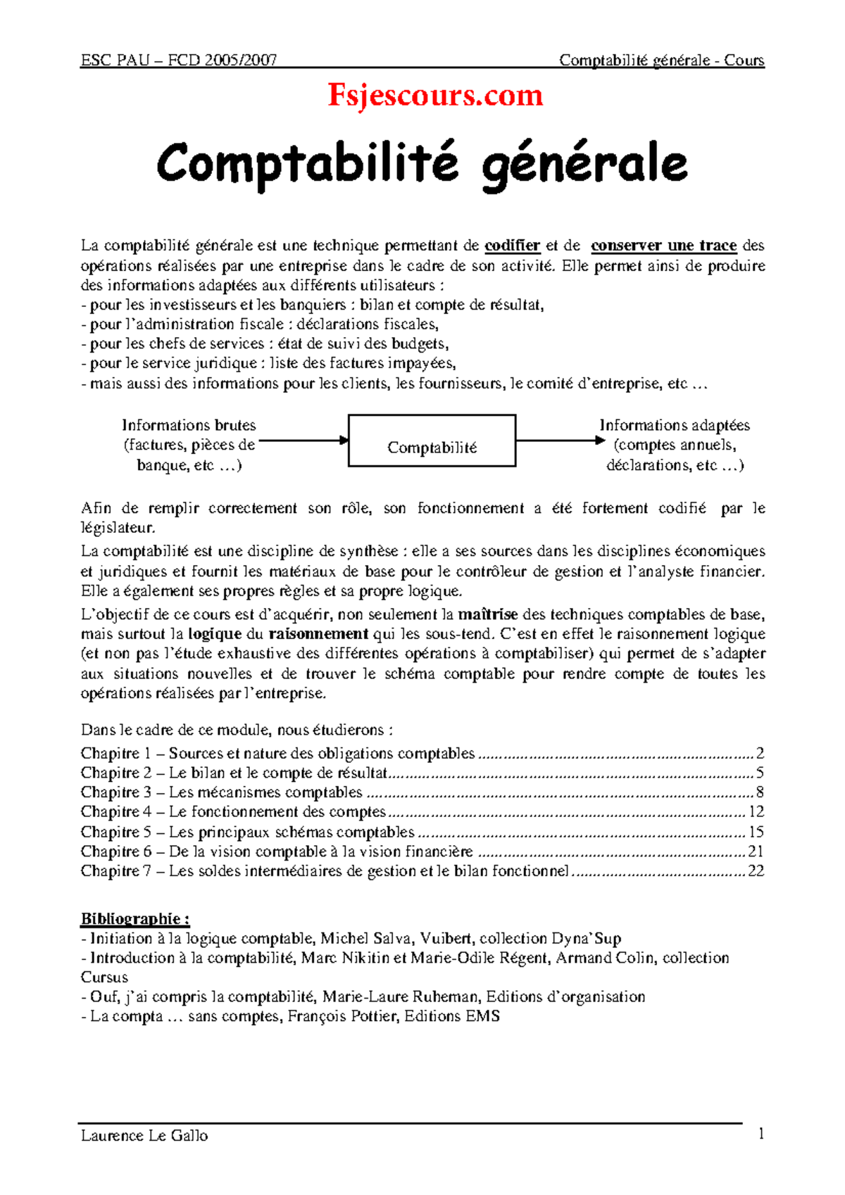 Comptabilité Générale - ESC PAU FCD Cours Fsjescours La est une ...