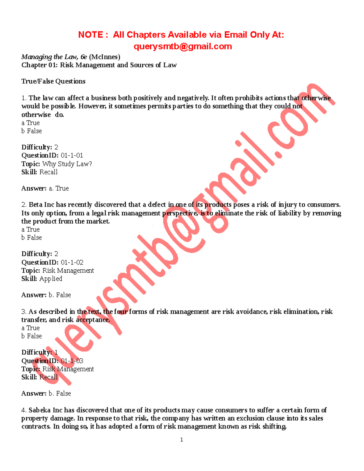 Test Bank and Solutions For Managing the Law, The Legal Aspects of ...