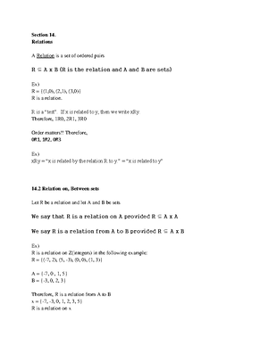 Discrete Structures Section 15 - Equivalence Relations Let R be a relation on a set A. We say R ...