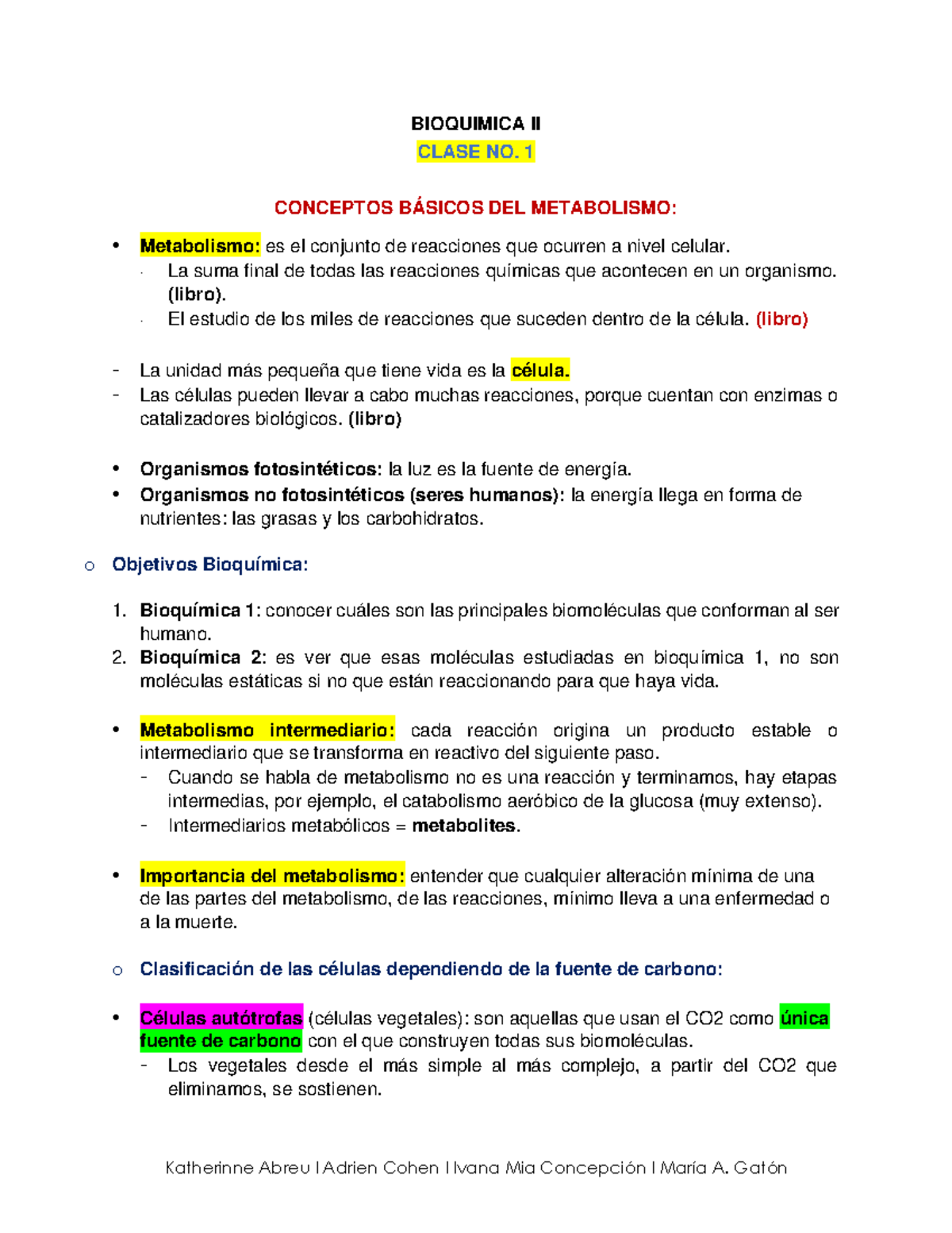 Resumen Bioquimica II - Apuntes 1 - BIOQUIMICA II CLASE NO. 1 CONCEPTOS ...