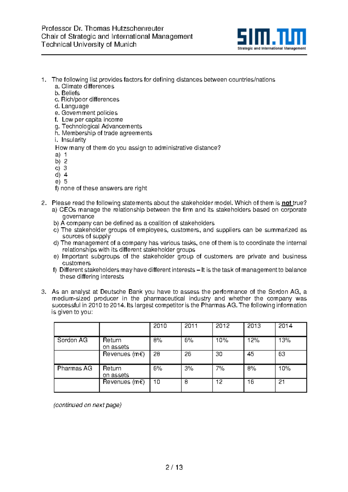 Sample exam SIM - trial exam - Chair of Strategic and International ...