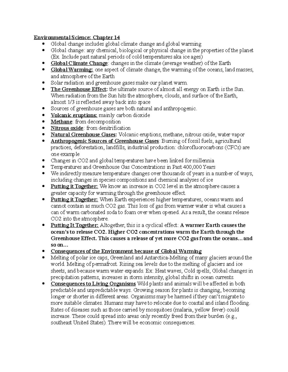 Chapter 14- Climate Alteration and Global Change Notes - Environmental ...