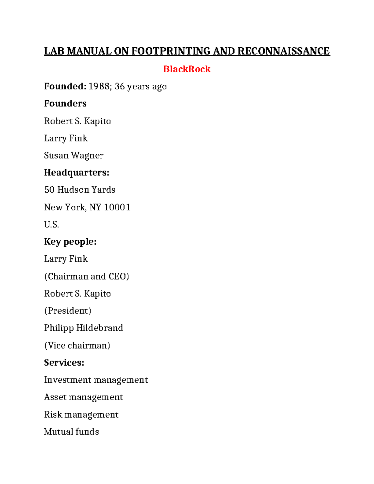 LAB Manual ON Footprinting AND Reconnaissance - LAB MANUAL ON FOOTPRINTING AND RECONNAISSANCE ...