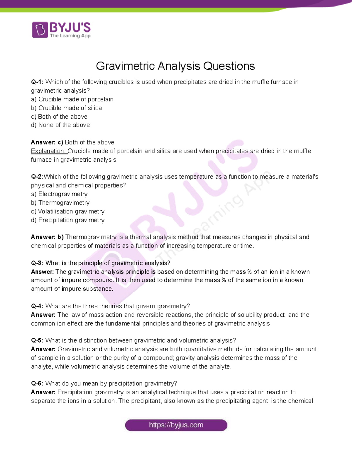 Gravimetric Analysis Questions Gravimetric Analysis Questions Q 1
