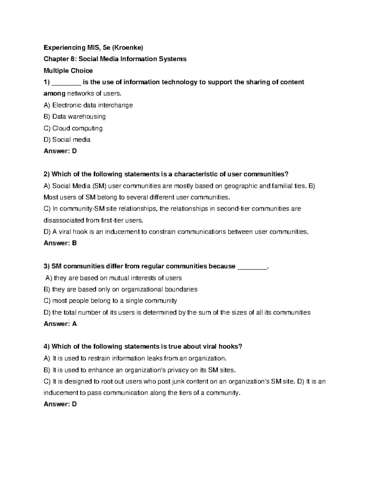 Chapter 8Experiencing MIS, 5e (Kroenke) Chapter 8: Social Media ...
