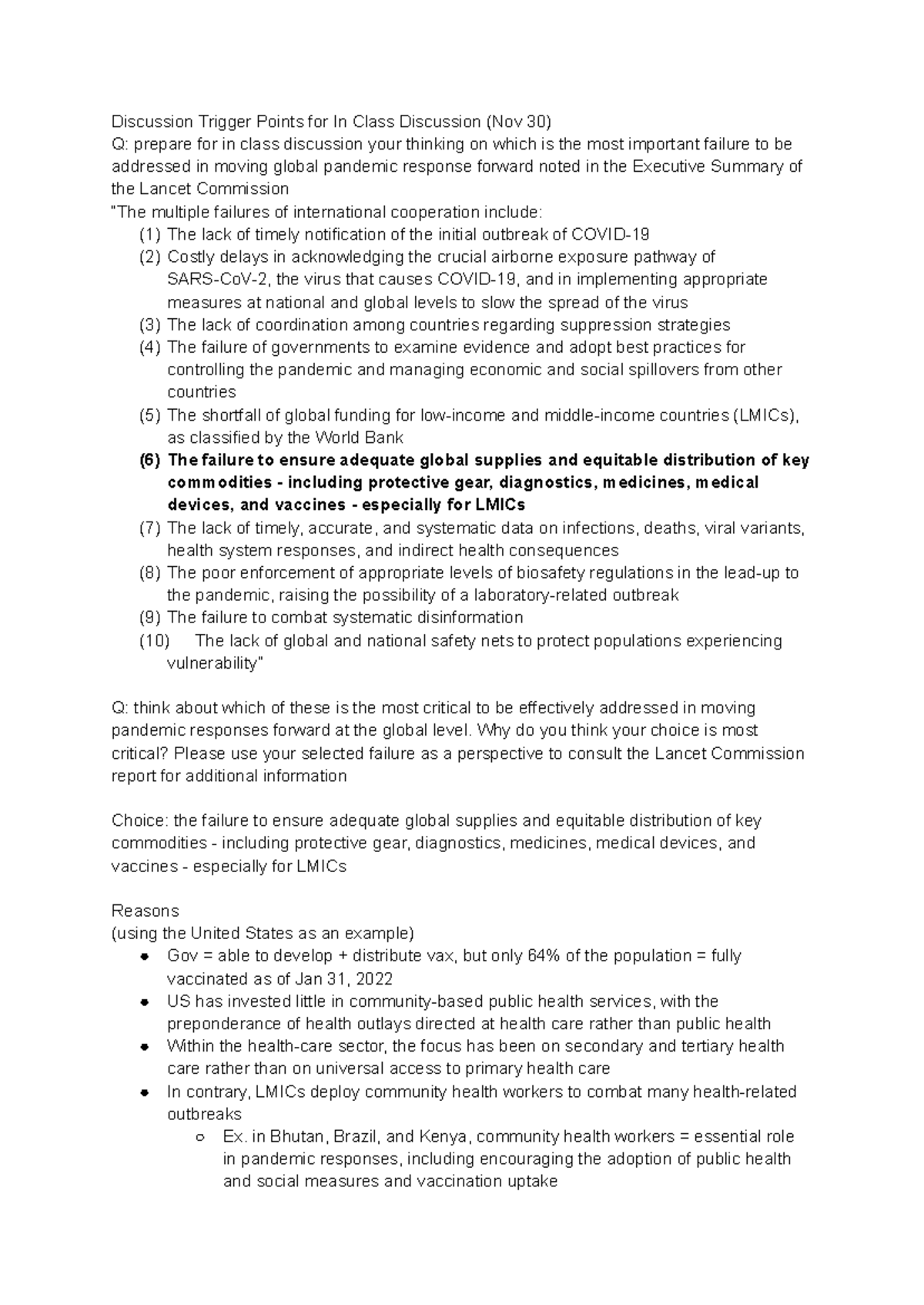 Discussion Trigger Points for In Class Discussion - Why do you think ...