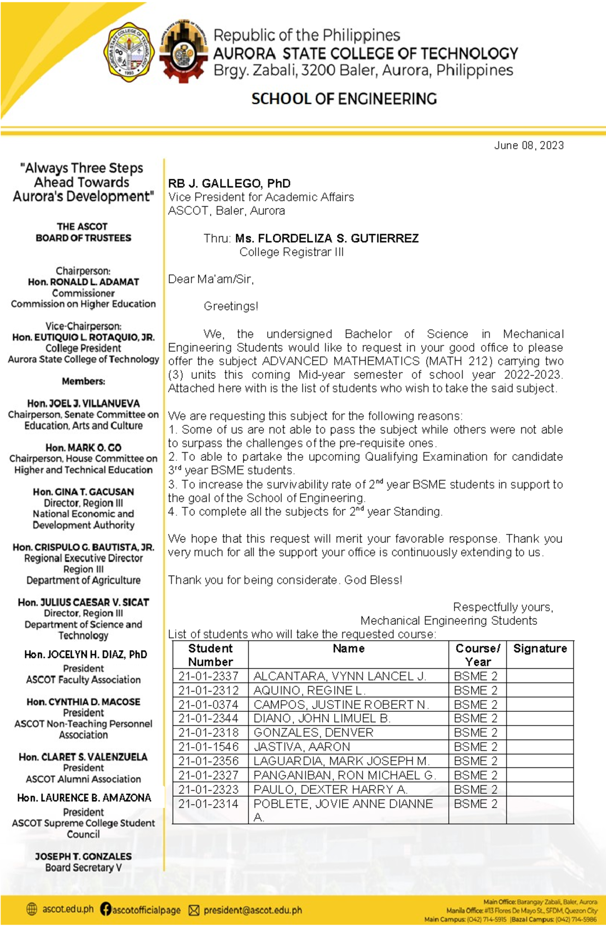 Advanced MATH REQ FORM - Summary Humanities and Social Sciences - Hon. LAURENCE B. AMAZONA Hon ...