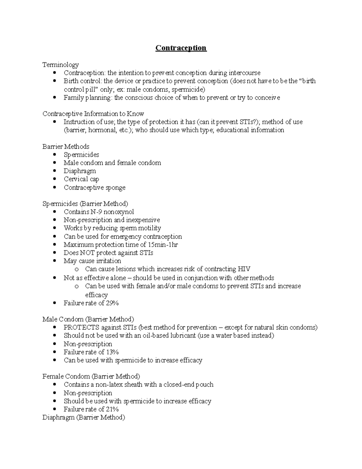 Ob Contraception Lecture Notes Contraception Terminology