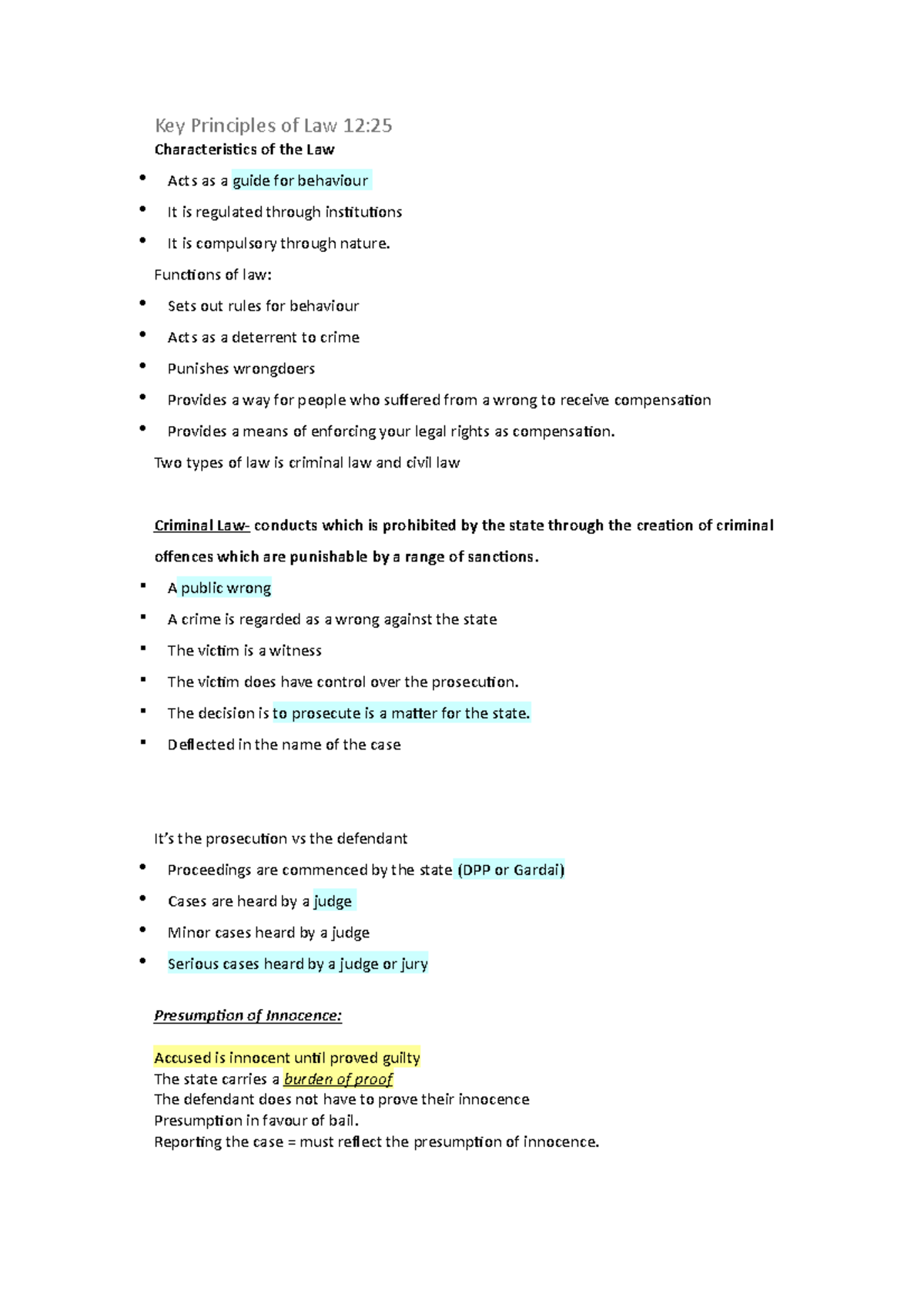 Document 1 - Includes key principles of Law - Key Principles of Law 12 ...