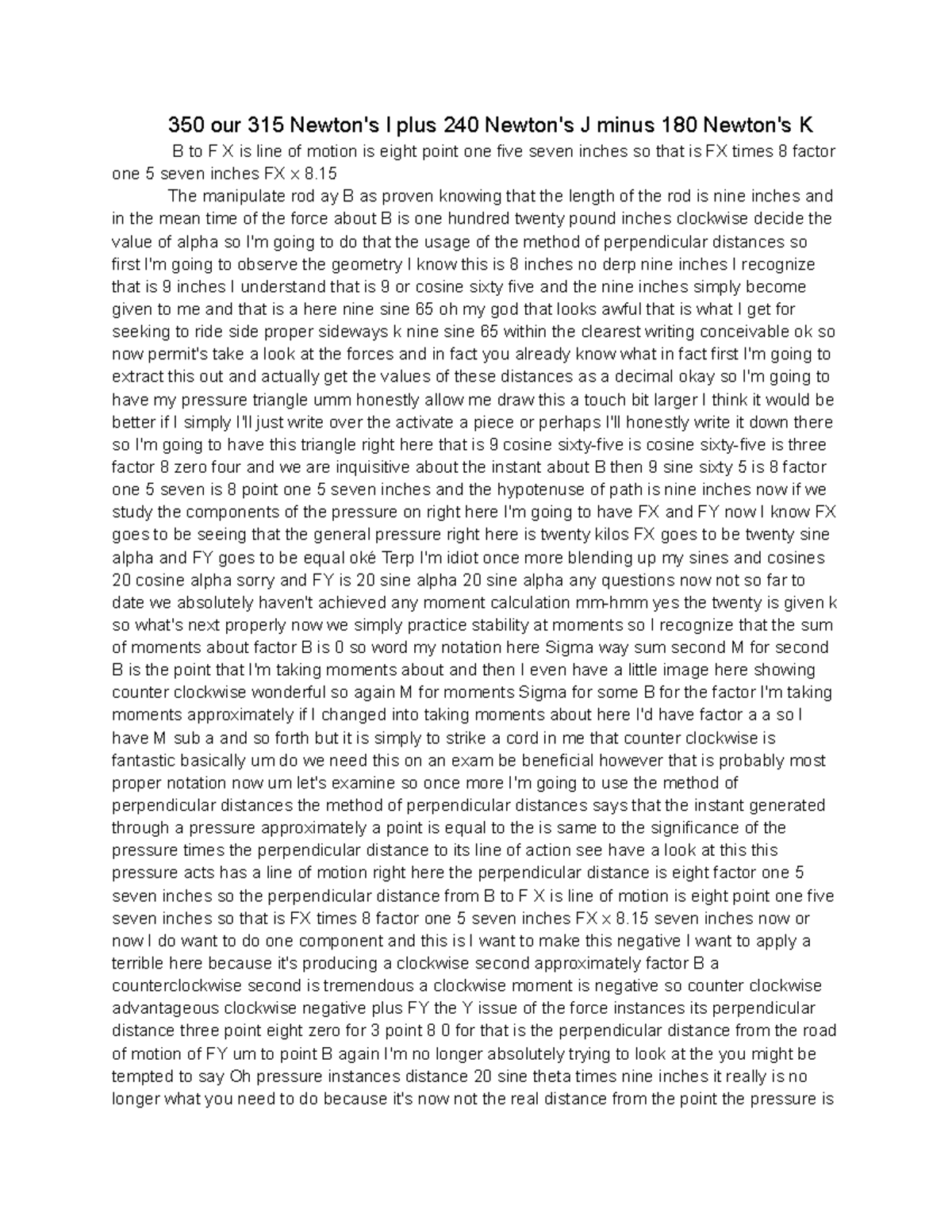 Moments, Varignon's Theorem chapter 2 - 350 our 315 Newton's I plus 240 ...