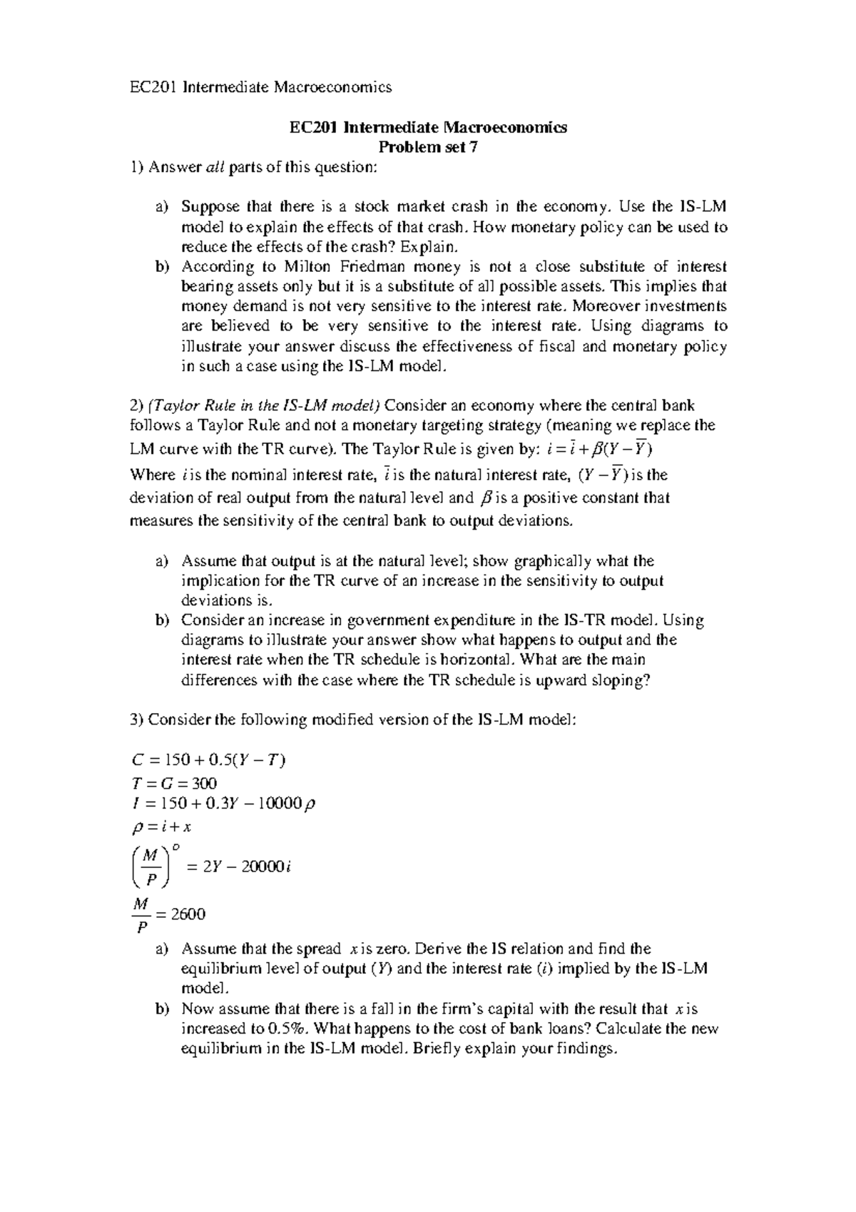 EC201Class 7 - EC201 lecture notes - EC201 Intermediate Macroeconomics ...