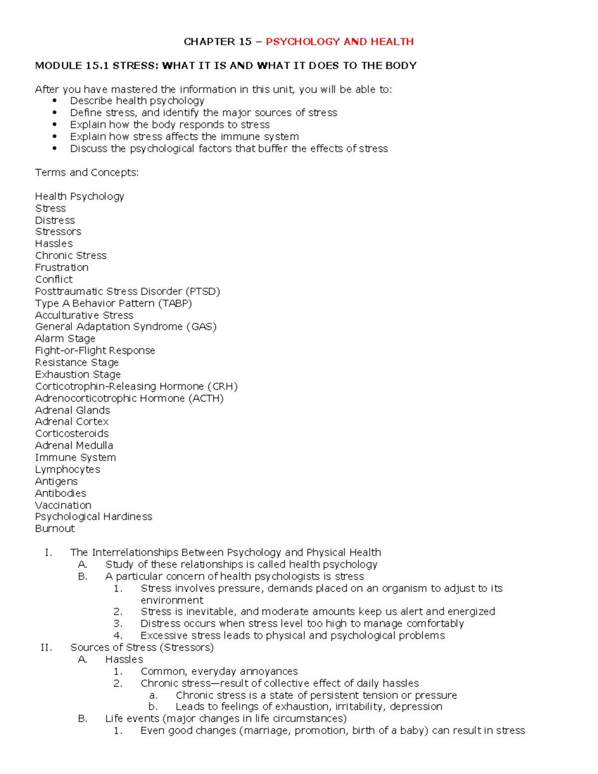 Ch15 Psychology of Health - CHAPTER 15 – PSYCHOLOGY AND HEALTH MODULE ...