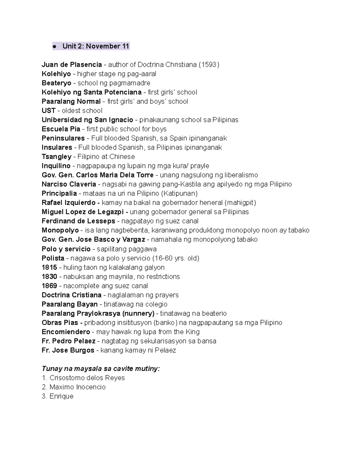 BSP Rizal Add-ons - Unit 2: November 11 Juan de Plasencia - author of ...