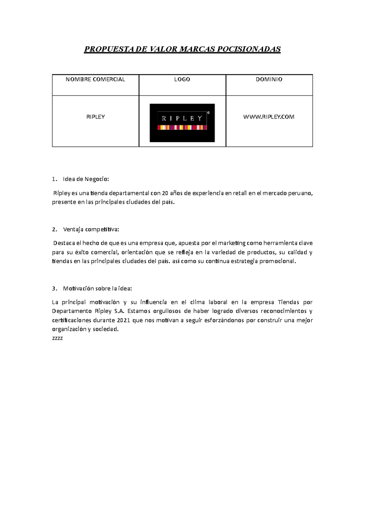 Propuesta DE Valor Marcas Posicionadas 3 - PROPUESTA DE VALOR MARCAS ...