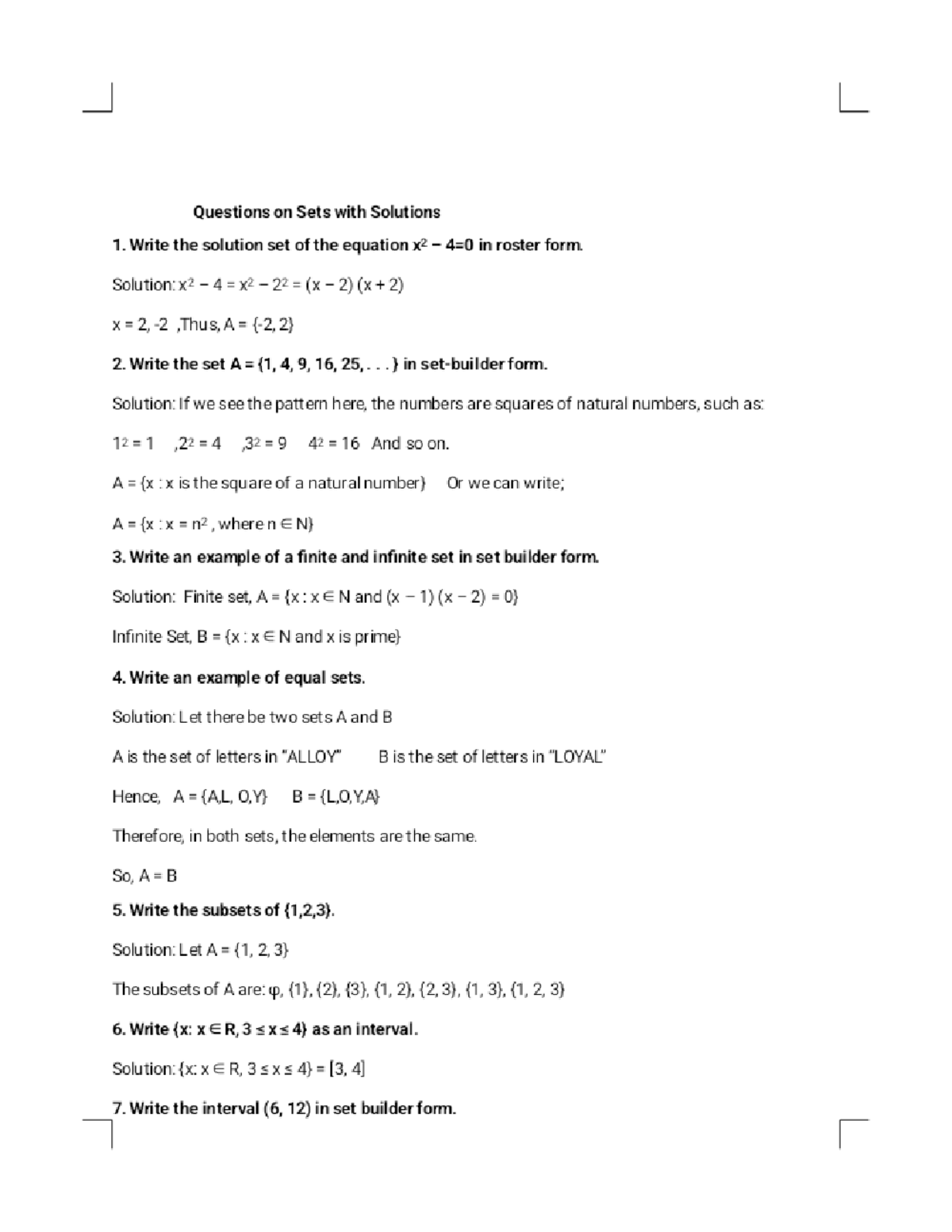 Questions on Sets with Solutions Phoenix - Questions on Sets with ...