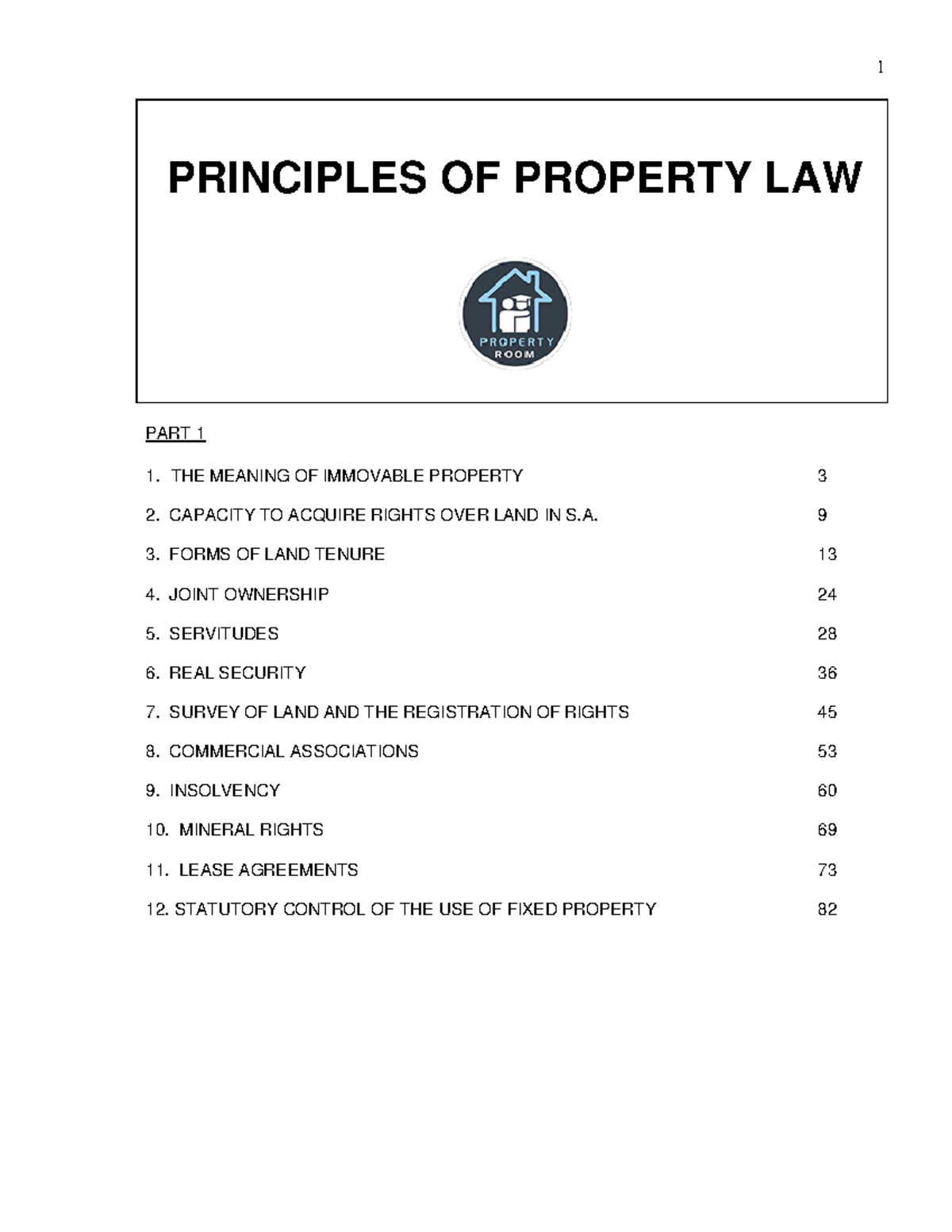 A Principles OF Property LAW - PRINCIPLES OF PROPERTY LAW PART 1 THE ...