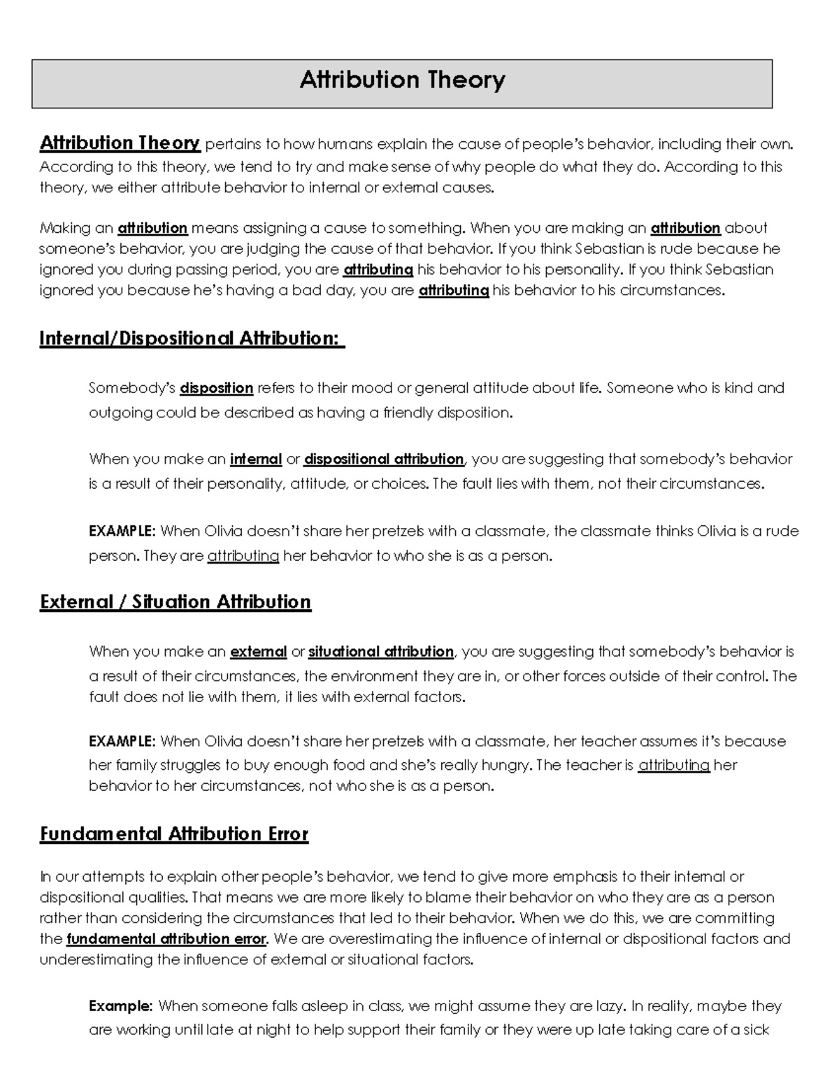 Attribution Theory Handout and Practice - Attribution Theory ...