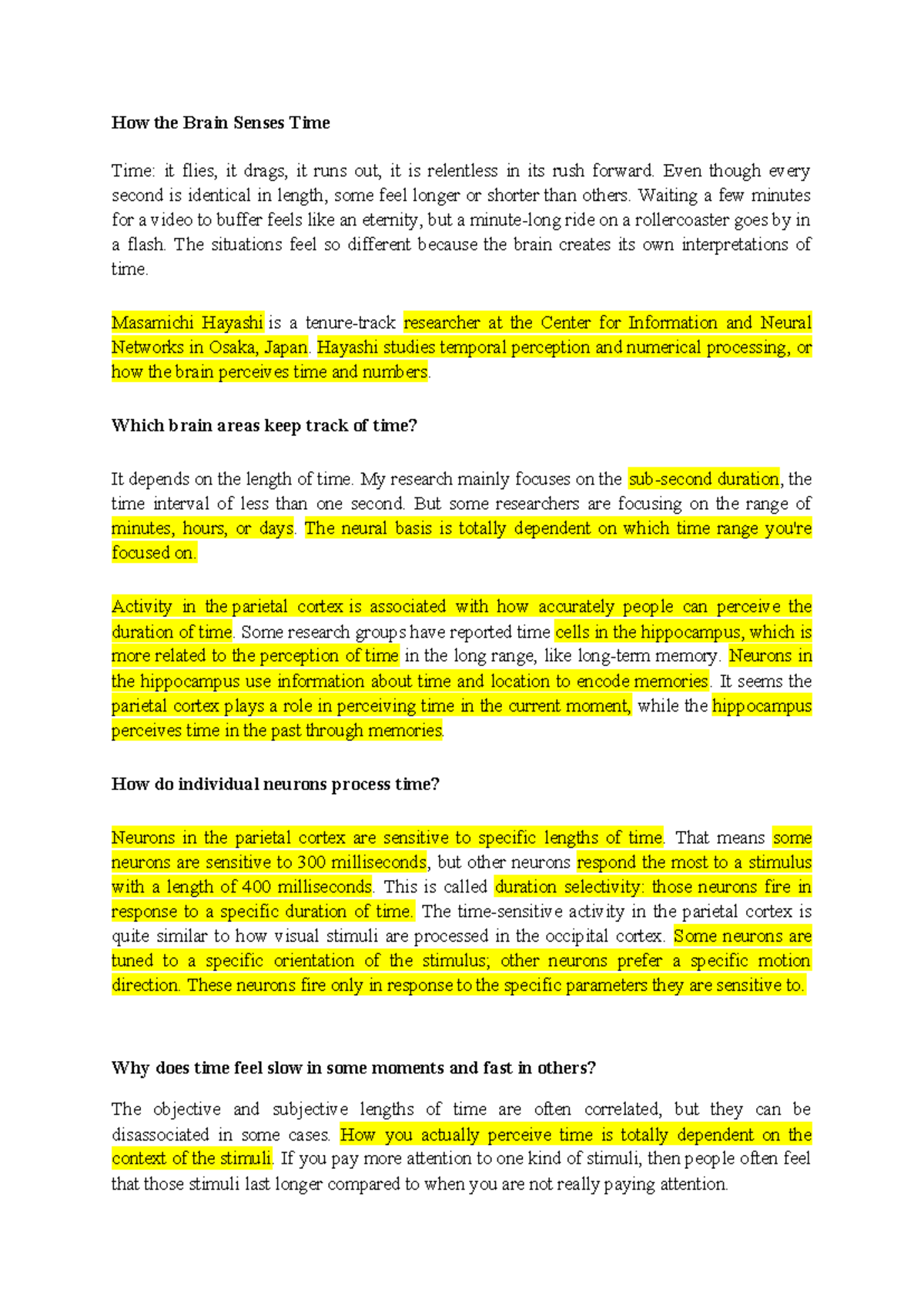 Time Perception - How the Brain Senses Time Time: it flies, it drags ...