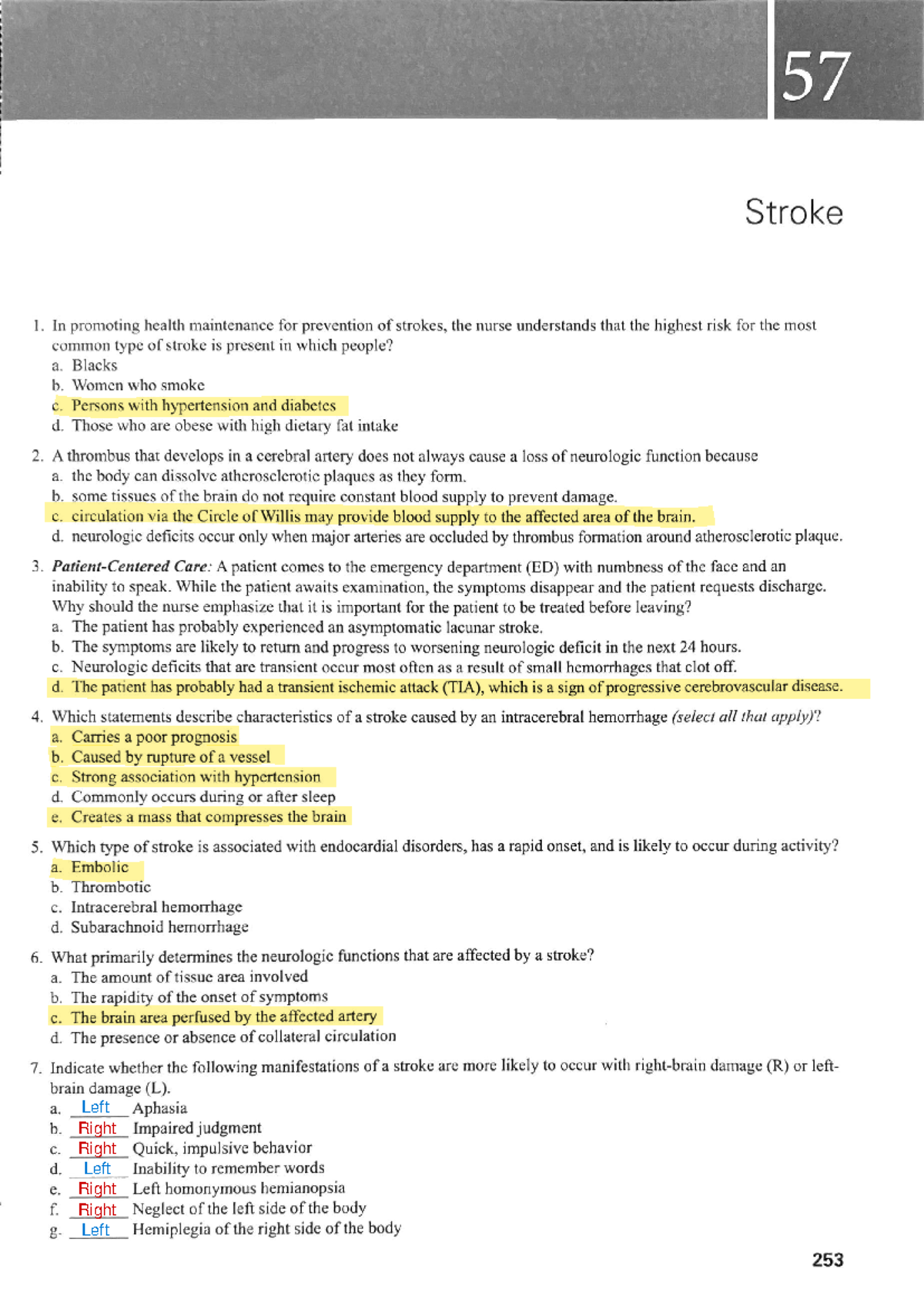 Studyguide questions Ch 57 Stroke - 57 Stroke 1. In promoting health ...