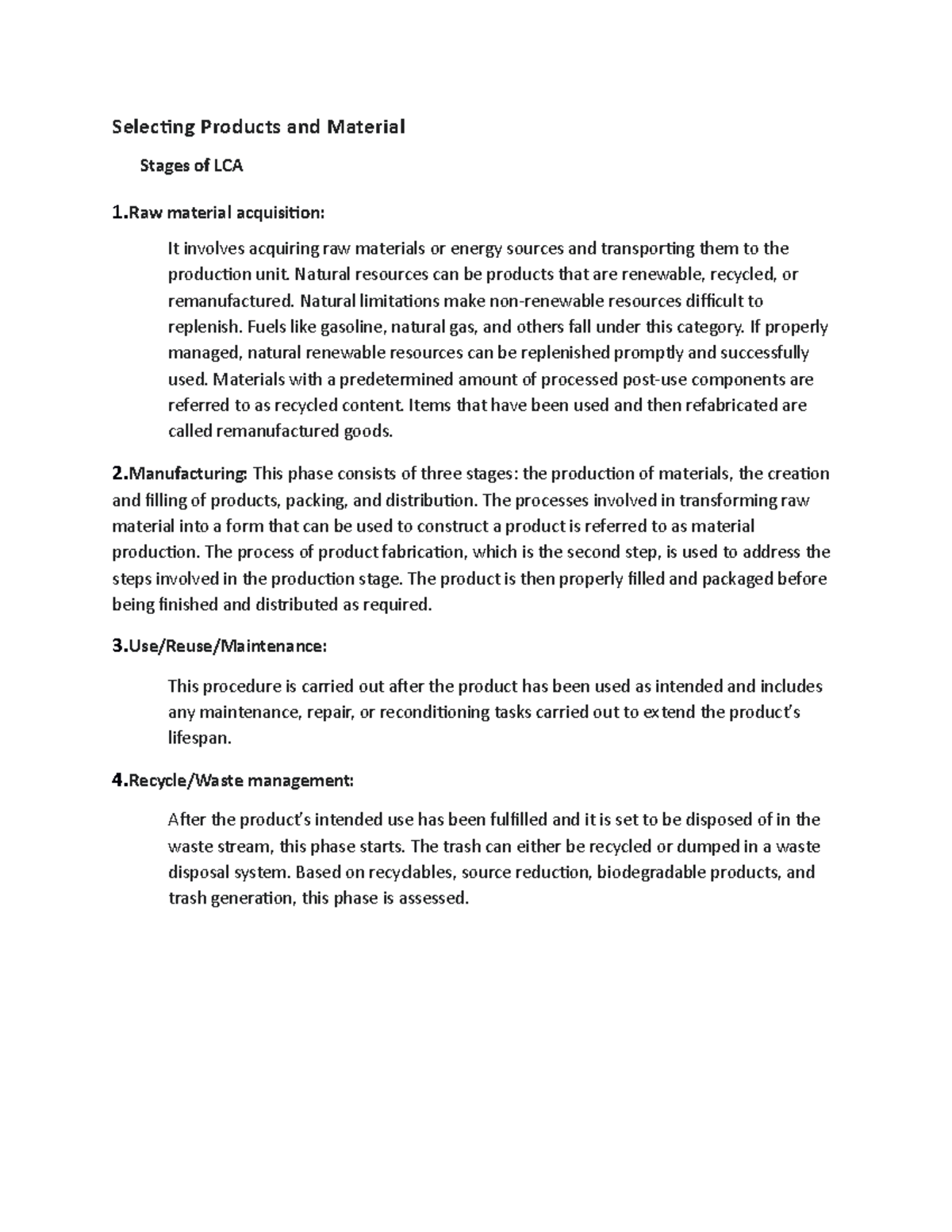 Selecting Products and Material 1 - Selecting Products and Material ...