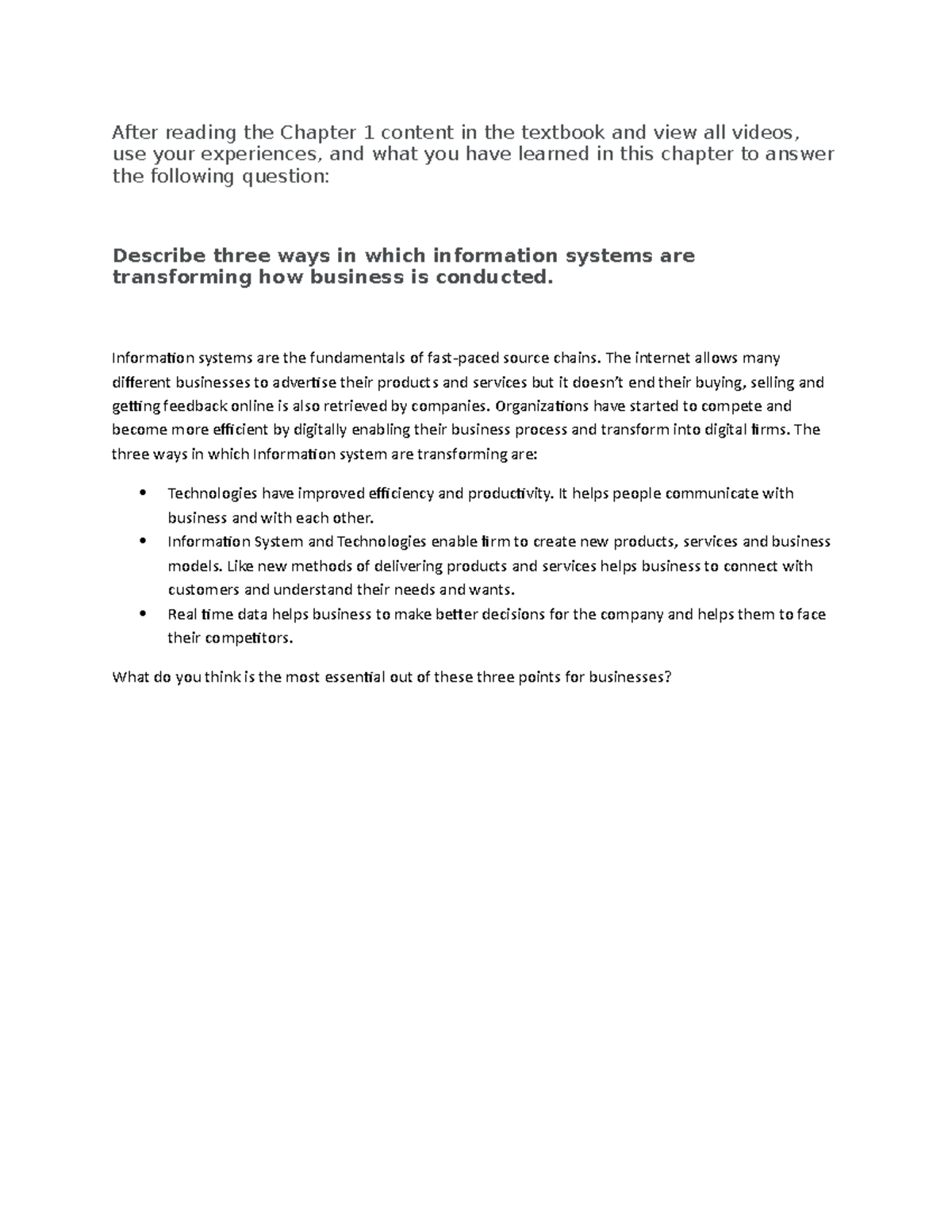 Chap 1 Discussion - After reading the Chapter 1 content in the textbook ...