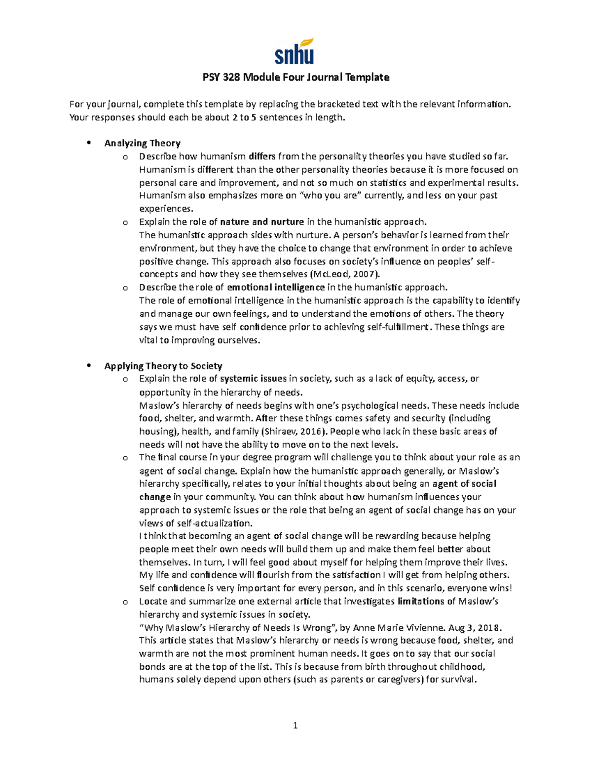 Module 4 Journal - grade A paper - PSY 328 Module Four Journal Template ...