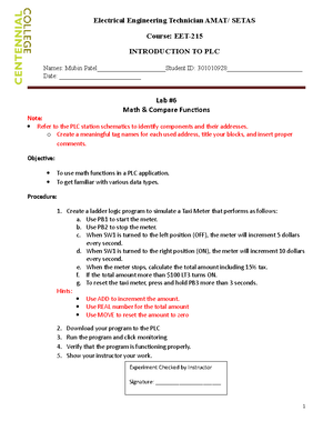 EET215 Lab2 Joshi AMIR 301220729 - 1 Electrical Engineering Technician ...