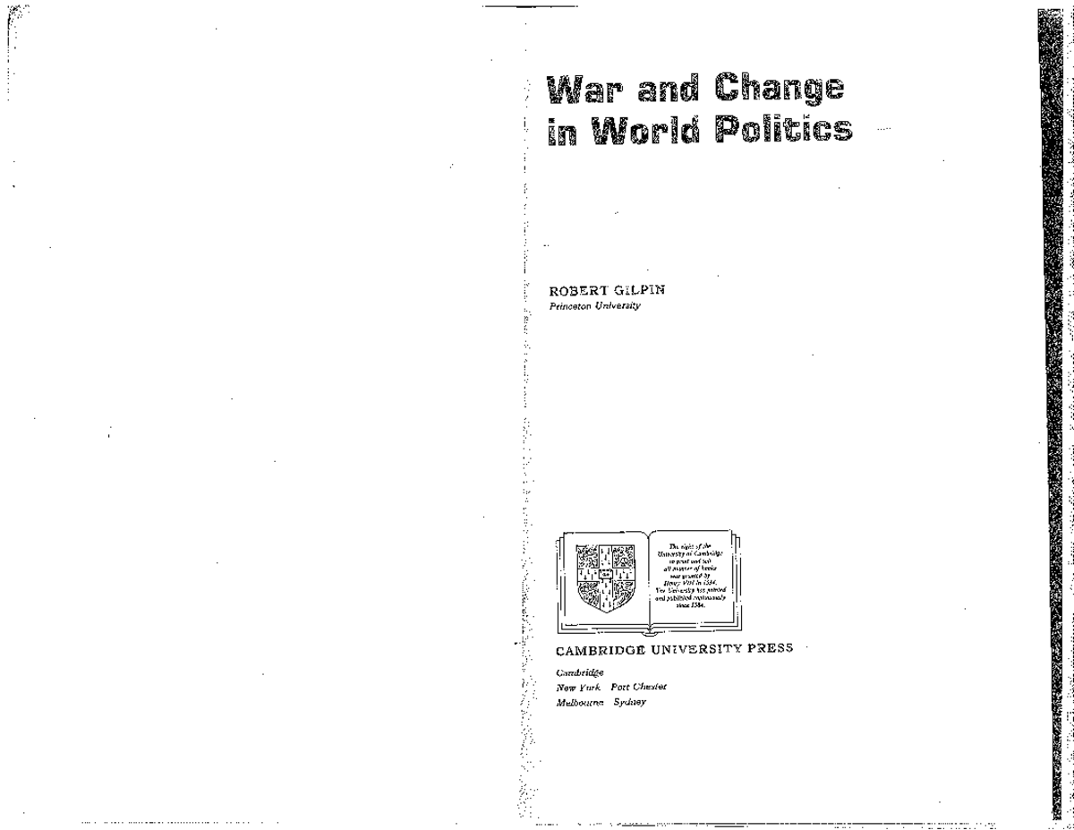 Capitulos 5 hegemonia Robert Gilpin - War and Change in World Politics ...