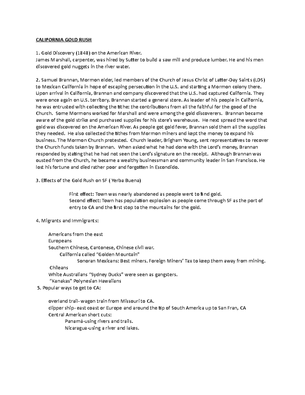 California Gold Rush - notes - CALIFORNIA GOLD RUSH Gold Discovery ...