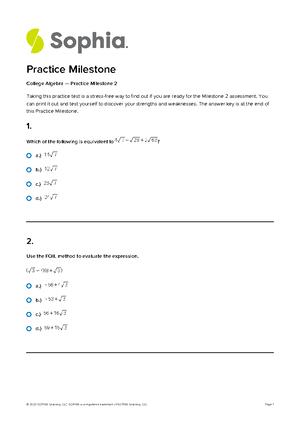 Ca1001 unit 5 practice milestone - a.) 1 b.) 2 c.) 8 d.) 4 a.) 5 b.) 13 c.) 10 d.) 11 Practice ...