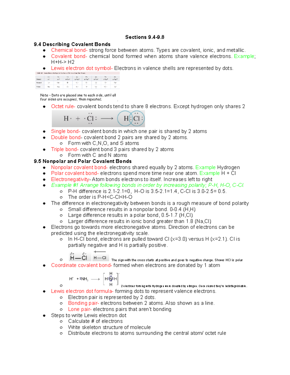 Chapter 9 - Bonding - Sections 9-9. 9 Describing Covalent Bonds ...