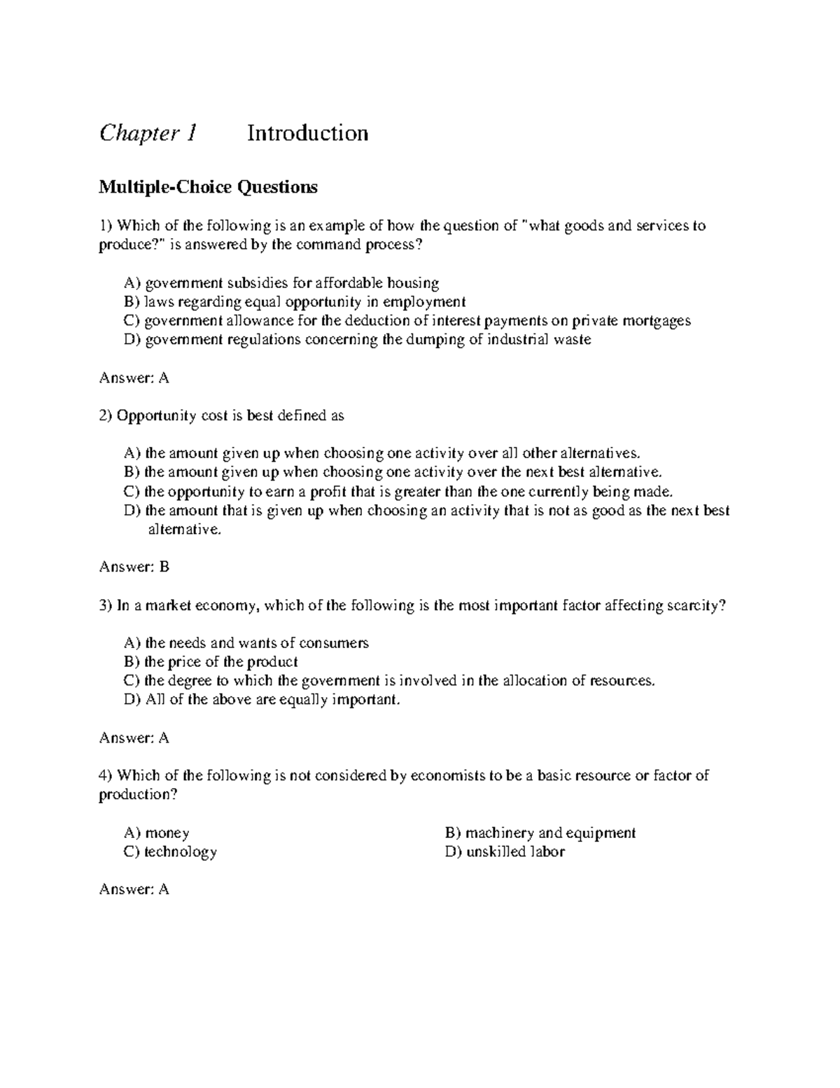 Test 11 August, questions and answers - Chapter 1 Introduction Multiple ...