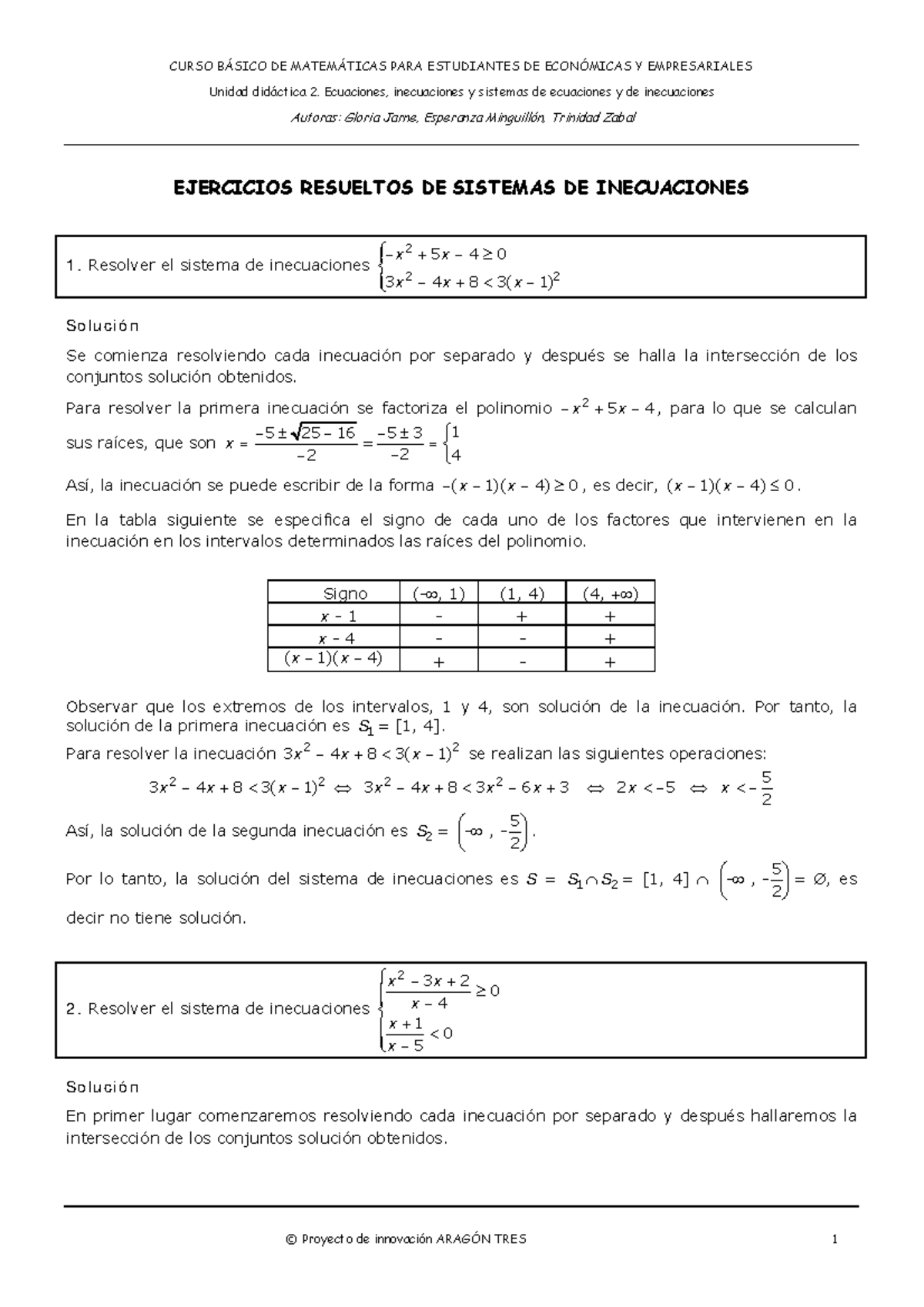 Ejercicios Resueltos DE Sistemas DE Inecuaciones - Unidad didáctica 2. Ecuaciones, inecuaciones ...