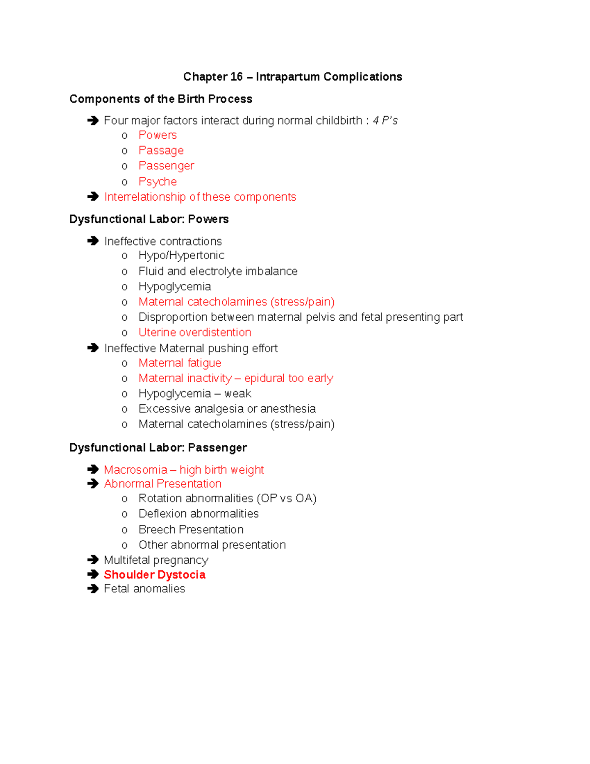 Chap 16 Intrapartum Complications - Chapter 16 – Intrapartum Complications Components of the ...