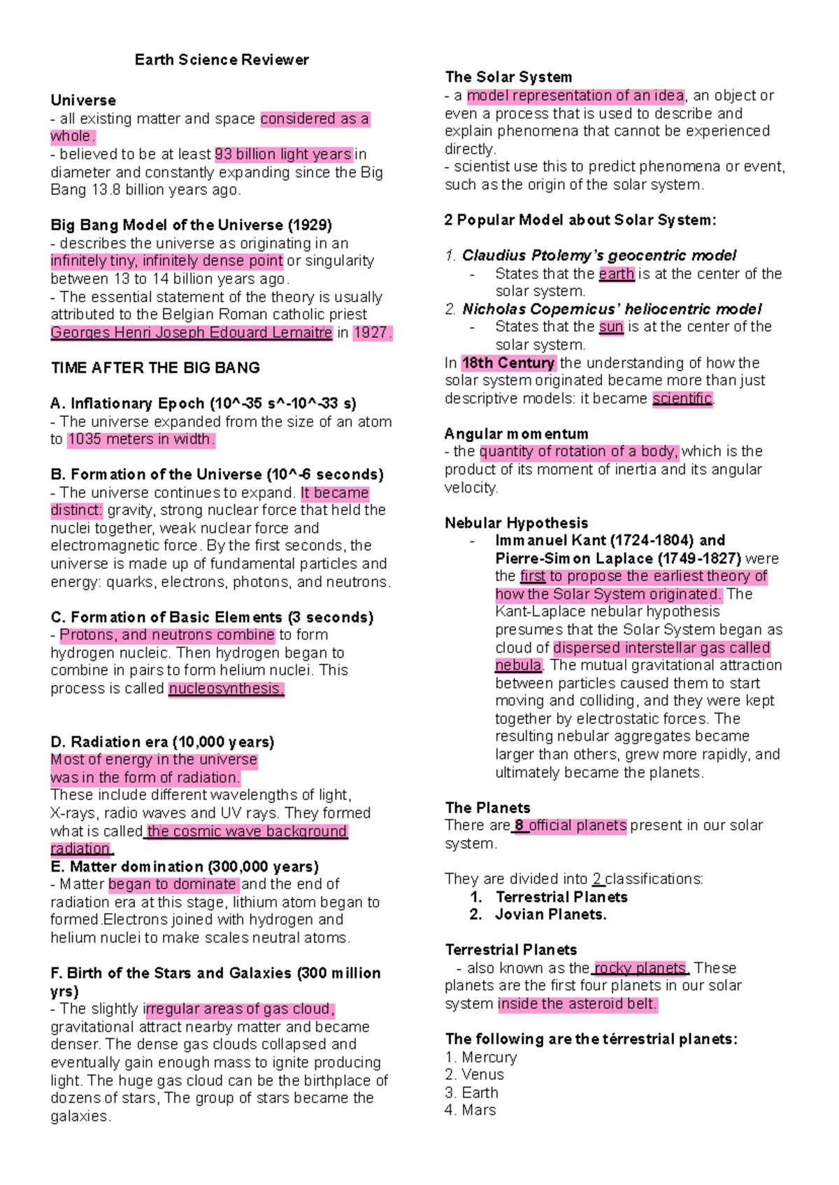 Earth Science Reviewer - Earth Science Reviewer Universe all existing ...