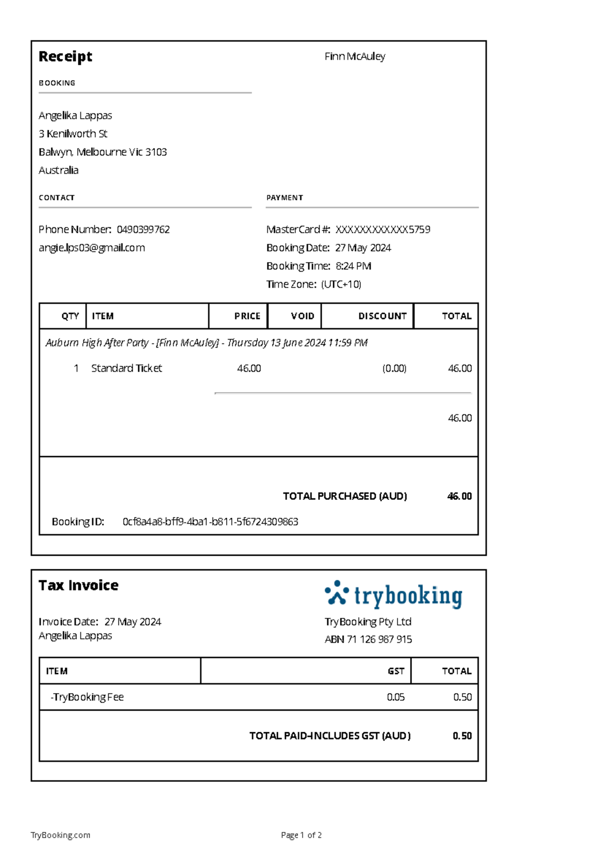 Receipt 0cf8a4a8-bff9-4ba1-b811-5f6724309863 - TryBooking Page 1 of 2 ...