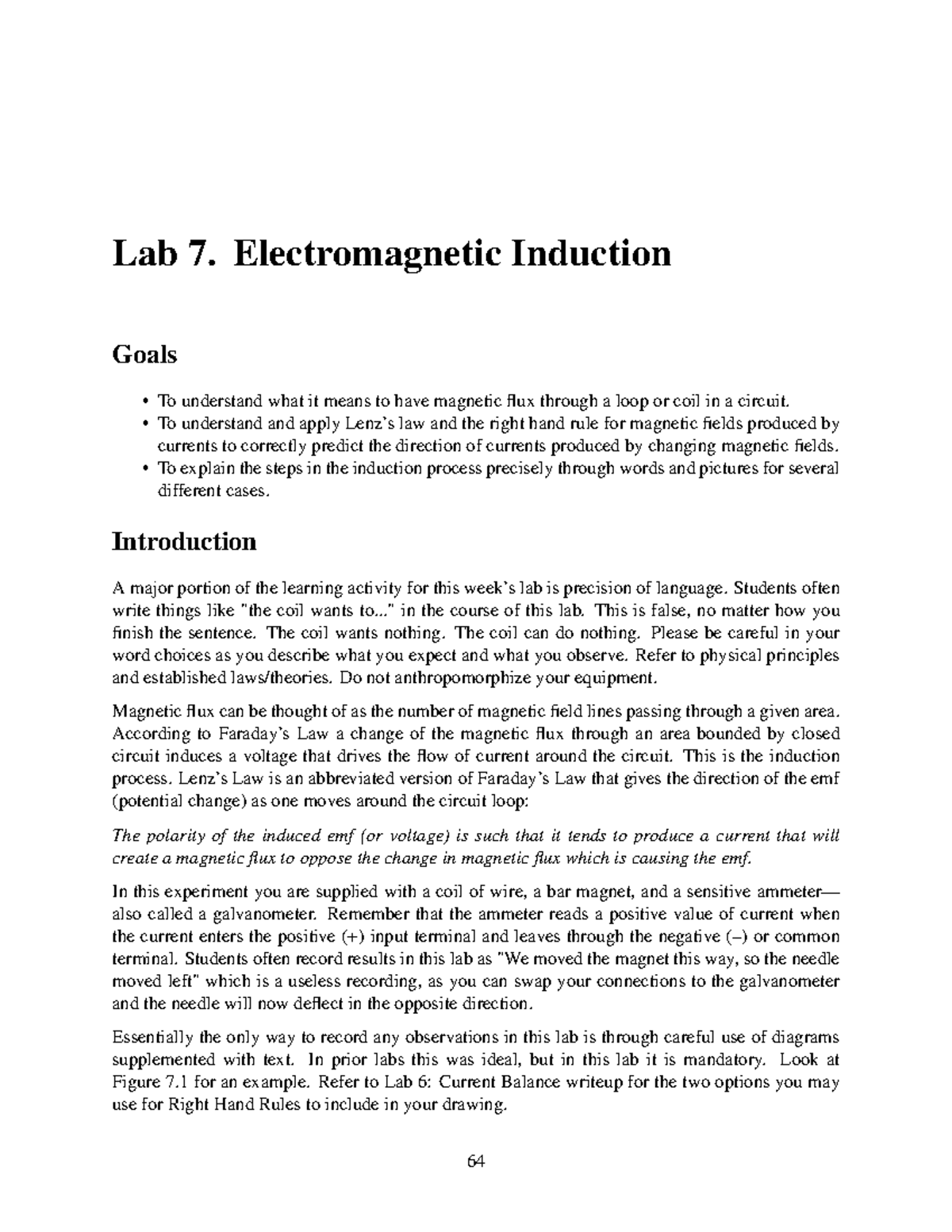 102-Lab-7 - electromagnetic lab - Lab 7. Electromagnetic Induction Goals To understand what it ...