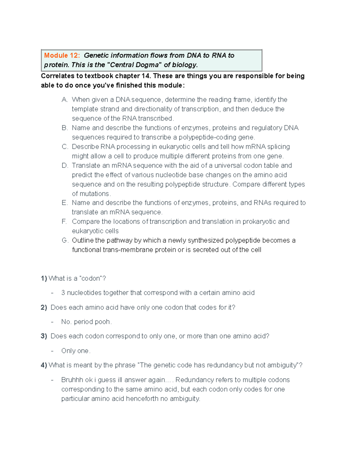 Module 12 notes - Hansen - 0RGXOH *HQHWLF LQIRUPDWLRQ IORZV IURP '1 ...
