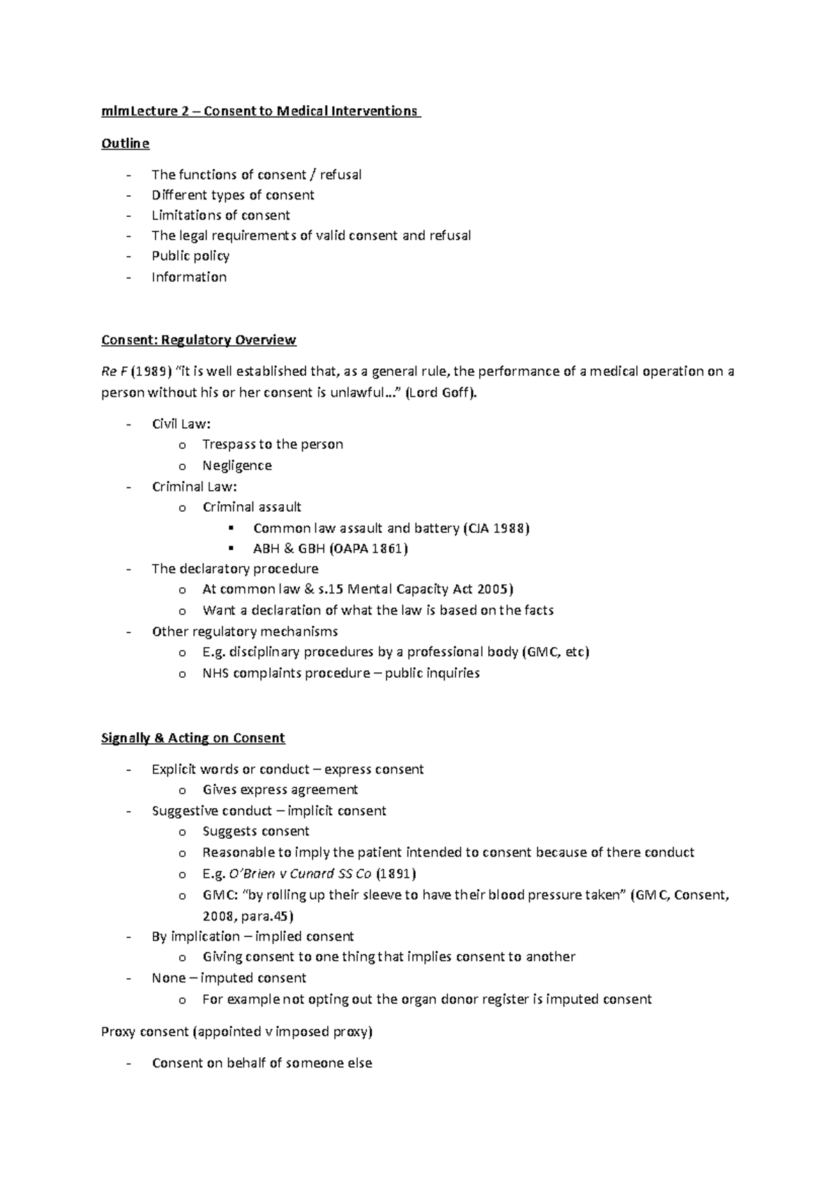Lecture 2 – Consent to Medical Interventions - mlmLecture 2 – Consent ...