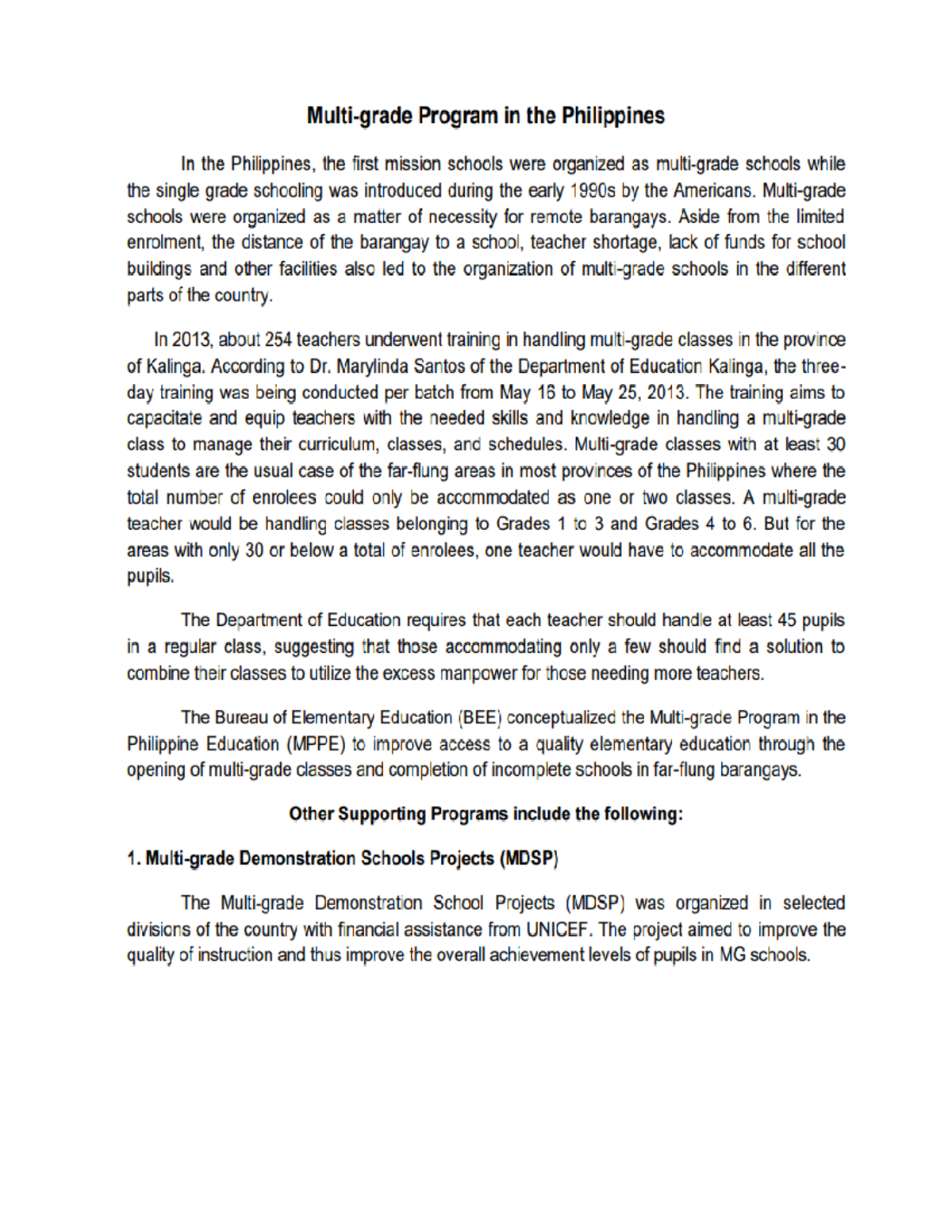 Multi- Grade Program IN THE Philippines - English - Studocu