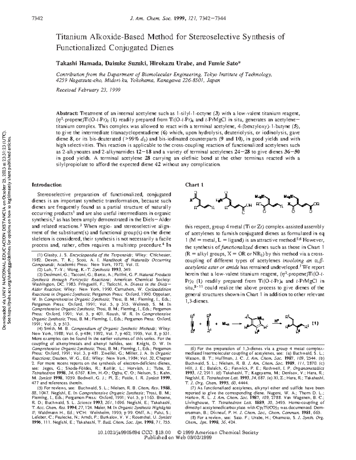 Hamada et al 1999 titanium alkoxide based method for stereoselective ...