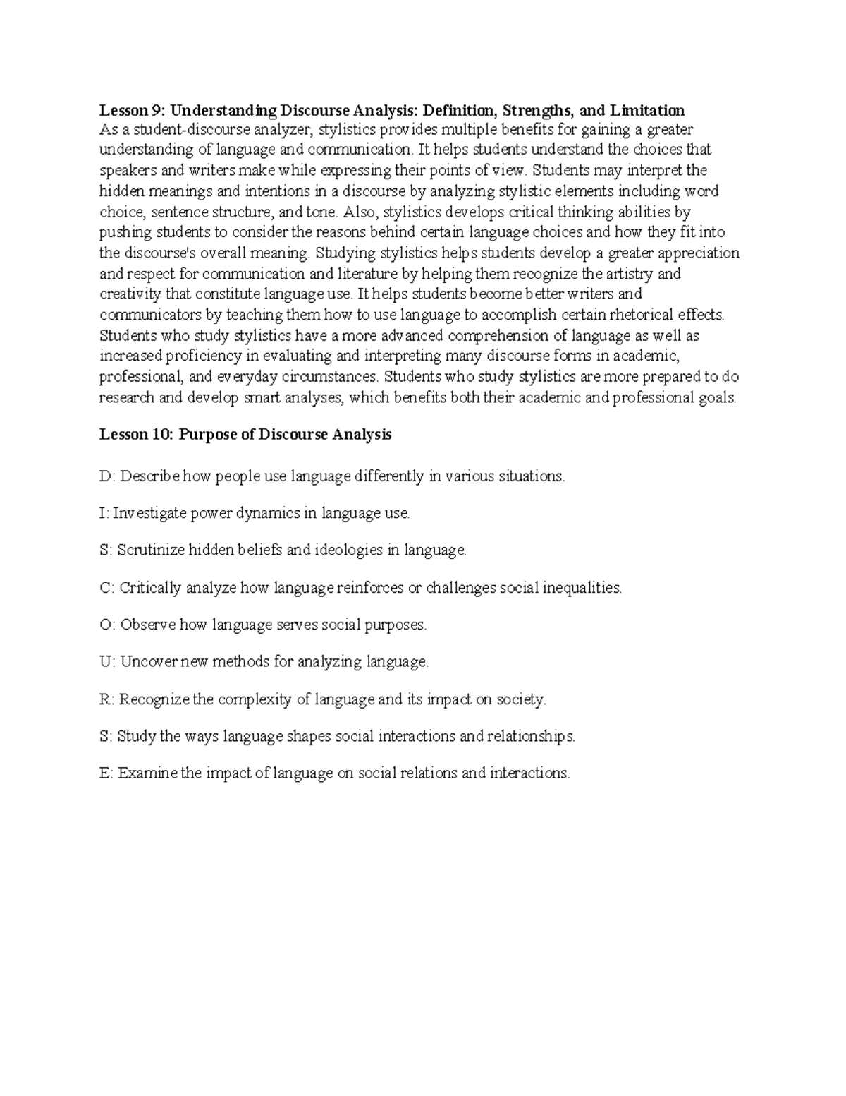 Doc Lac - Lesson 9: Understanding Discourse Analysis: Definition, Strengths, and Limitation As a ...
