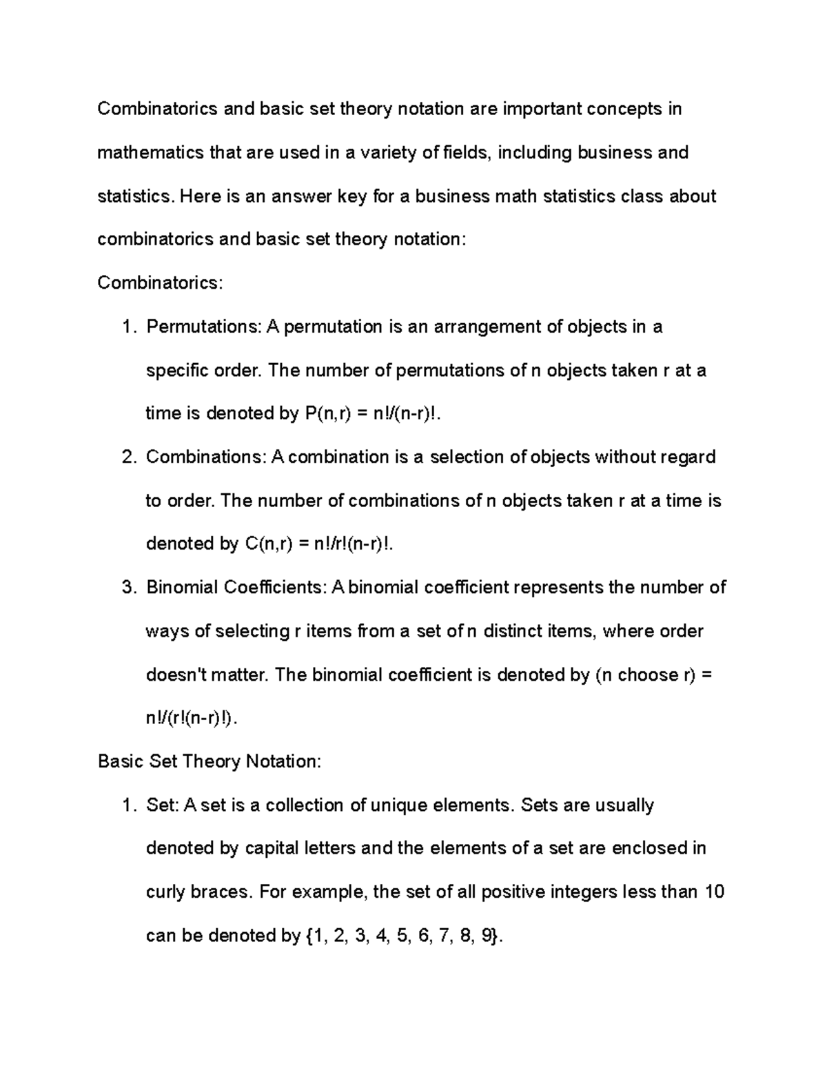 Combinatorics And Basic Set Theory Notation Are Important Here Is An