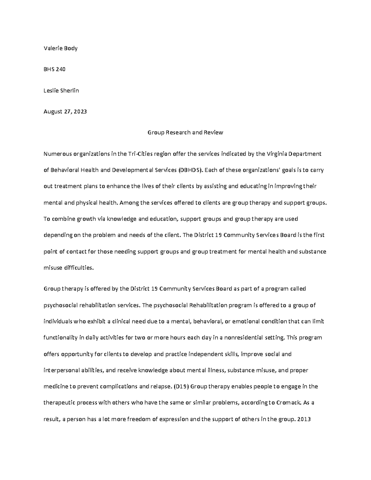 Document 18 - Coursework - Valerie Body BHS 240 Leslie Sherlin August ...