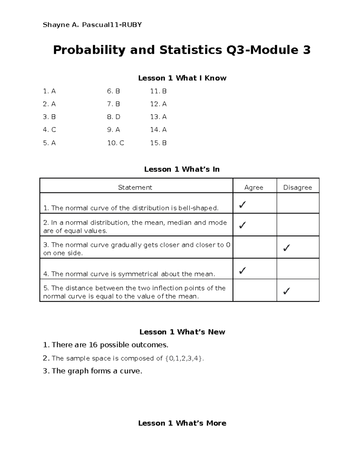 Statistics - Quarter 3 all of statictics module answers - Probability ...